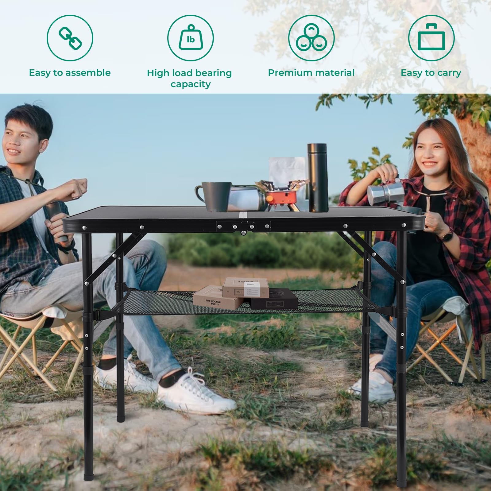 HIPAHIPA Camping Table Portable Folding Table Lightweight Aluminum Picnic Table Indoor Outdoor Table for BBQ RV Camping with Portable Handle