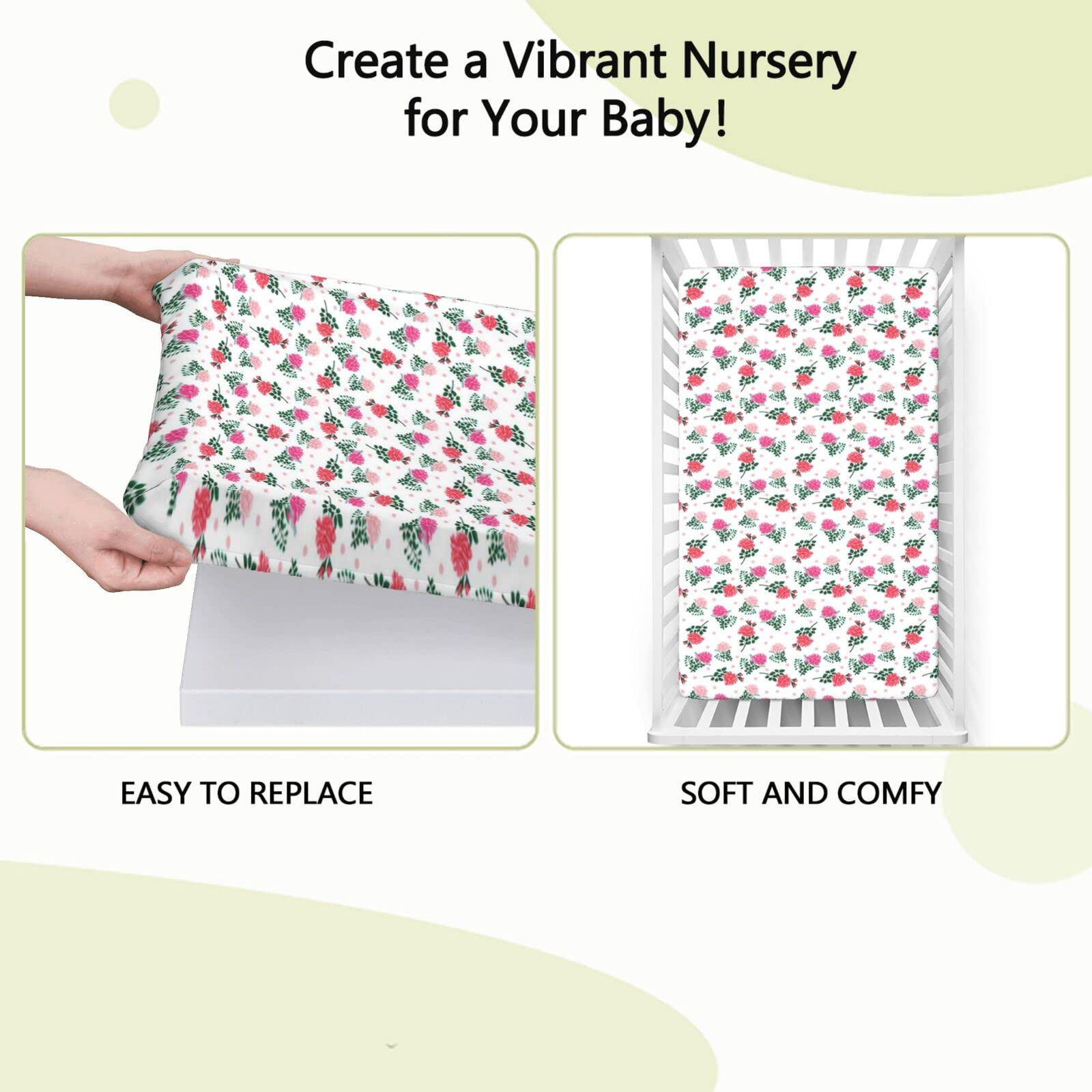 Rose Themed Fitted Mini Crib Sheets,Portable Mini Crib Sheets Soft and Breathable Bed Sheets-Great for Boy or Girl Room or Nursery,24β x38β,Rose Dark Coral
