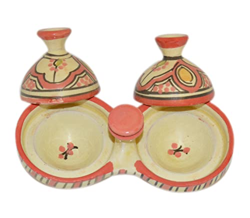 Moroccan Handmade Tagine Double Spicer Salt & pepper Holder Ceramic White & BLack