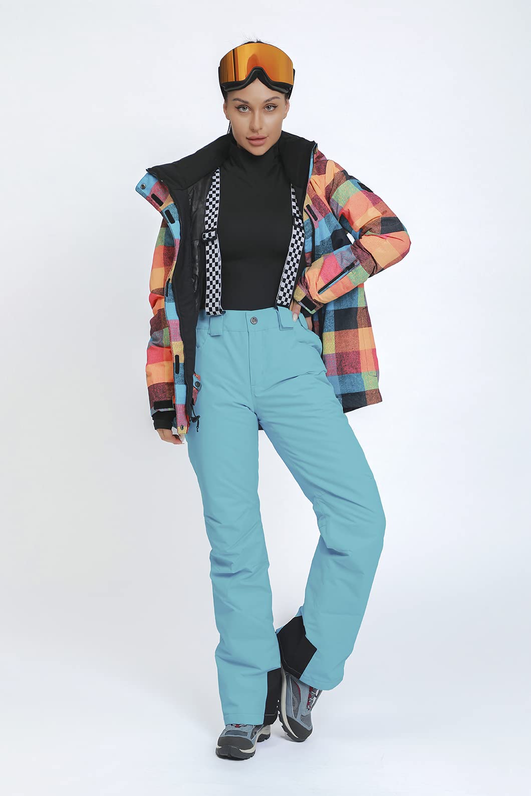HOTIAN Ski jacket Snowboard Jacket Womens High Windproof Colorful Snow Jacket Pants Set (style-9, L)