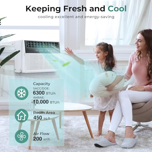 R.W.FLAME 10,000 BTU Window Air Conditioners, U-Shaped Air Conditioner Window Unit, Cools up to 450 Sq.ft, 6 Modes 24H Timer Energy-saving Window AC Units, Full Window View, White