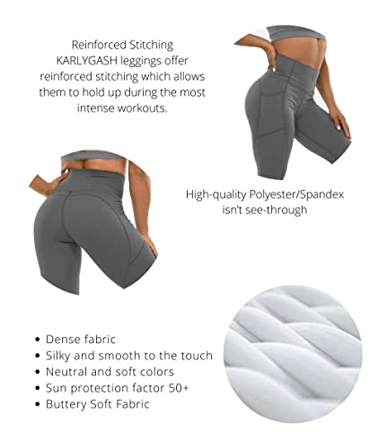 Karlygash Workout Leggings for Women, Buttocks Lifting and Tummy Control, Sport Yoga Pants with Pockets Gray