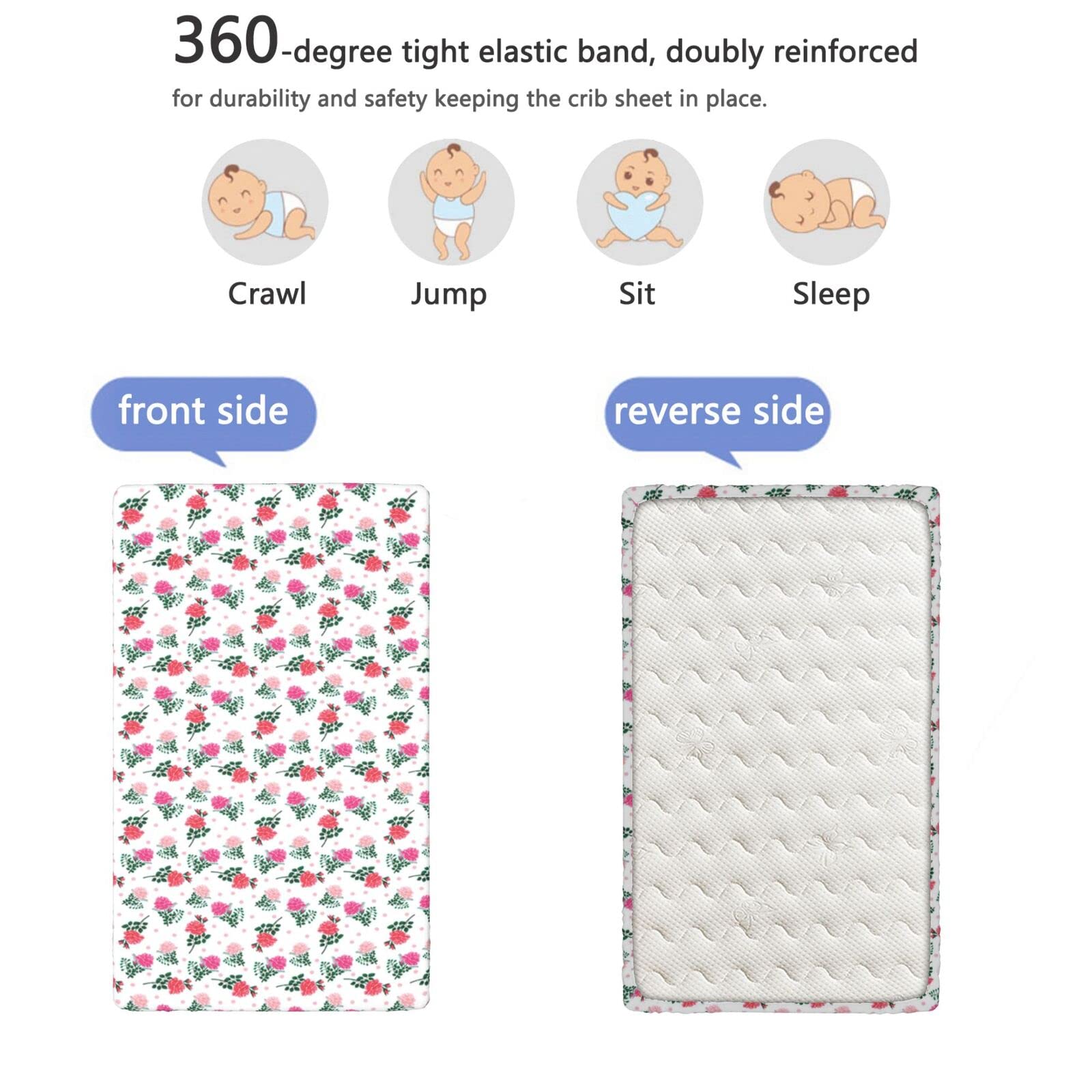 Rose Themed Fitted Mini Crib Sheets,Portable Mini Crib Sheets Soft and Breathable Bed Sheets-Great for Boy or Girl Room or Nursery,24β x38β,Rose Dark Coral