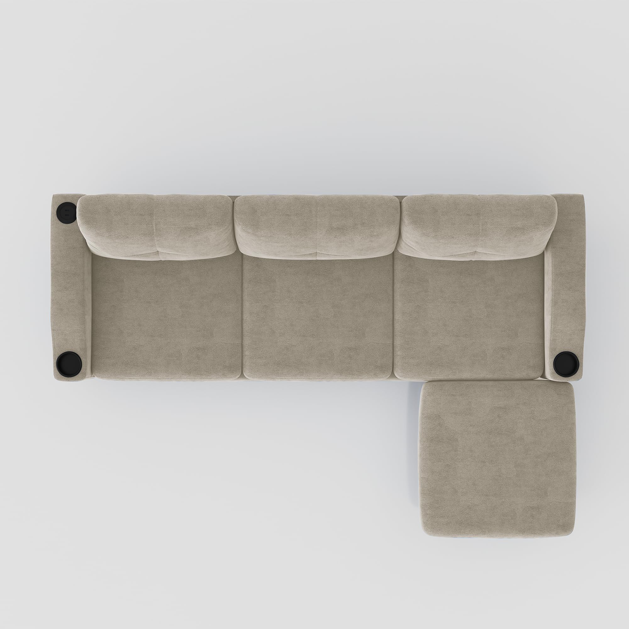 YESER Sofa Couch, Sectional Couch Home Sofa for Living Room 3 Seater, Lounge Sofa with Ottoman, Couch with USB Charging & Cup Holders, L Shaped Modular Sectional Sofa for Office/Small Space, Beige