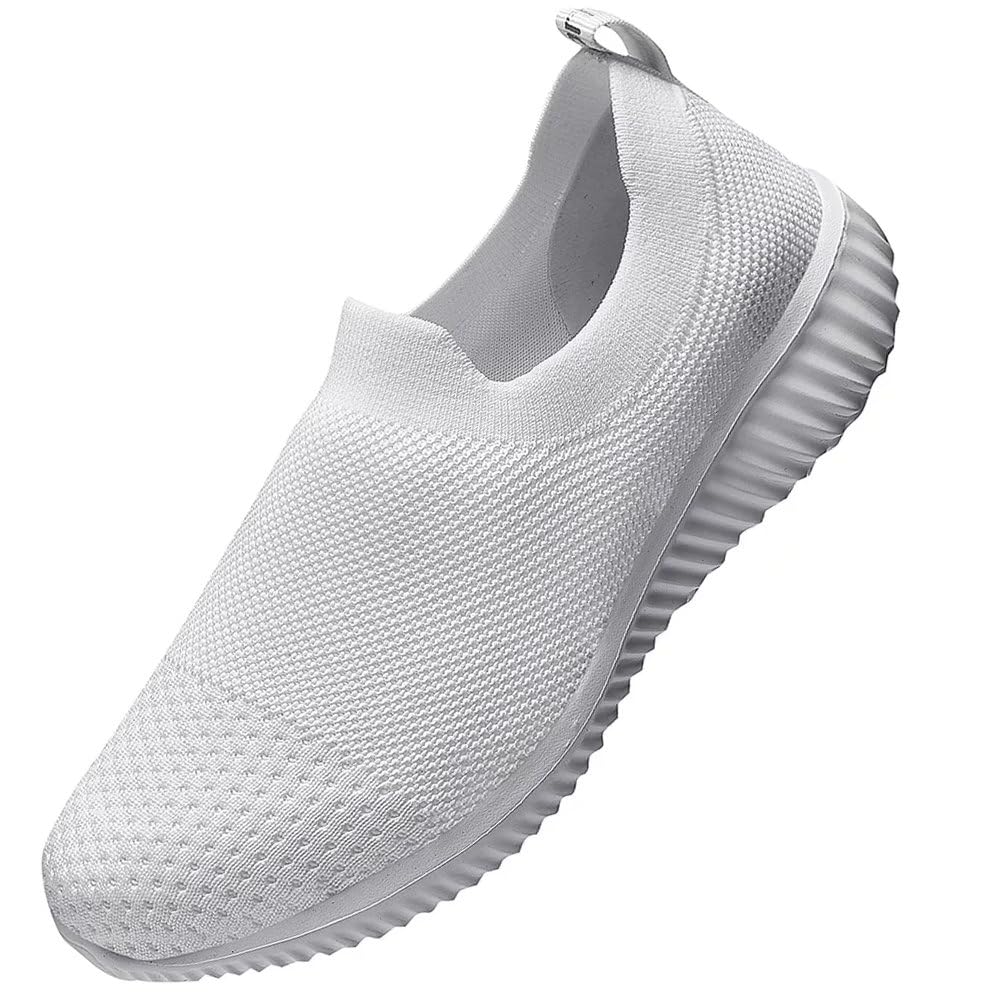 LANCROP Women's Walking Nurse Shoes - Mesh Slip on Comfortable Sneakers 5 US, Label 35 All White