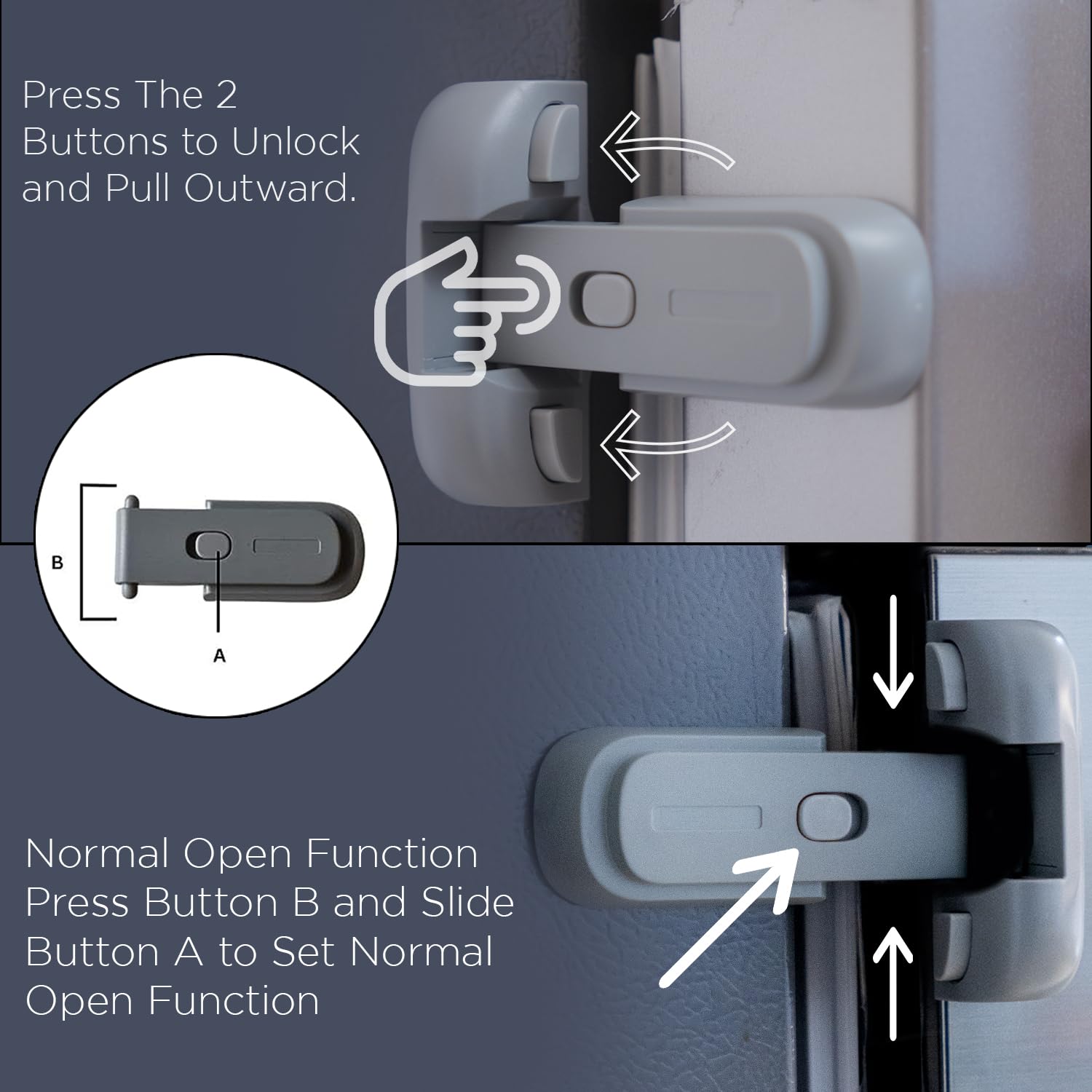Locktrendz - Child Proof Fridge Locks for Kids, Strong Heavy Duty Child Safety Button Refrigerator Lock, Durable and Easy to Install Fridge Lock, Pack of 1 Cabinet Lock for toddlers & Kids.