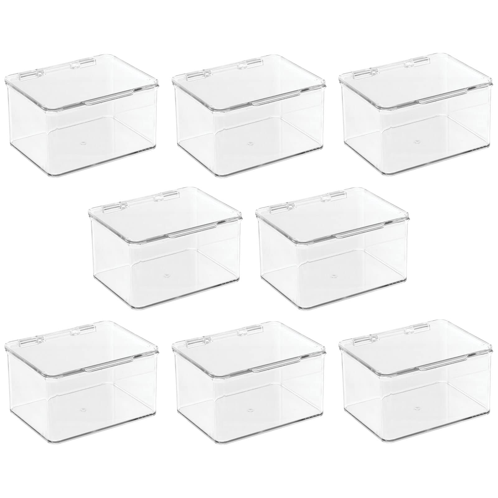 mDesign Plastic Kitchen Pantry and Fridge Storage Organizer Box Containers with Hinged Lid for Shelves or Cabinets, Holds Food, Snacks, Canned Drinks, Seasoning, Condiments, or Utensils, 8 Pack, Clear