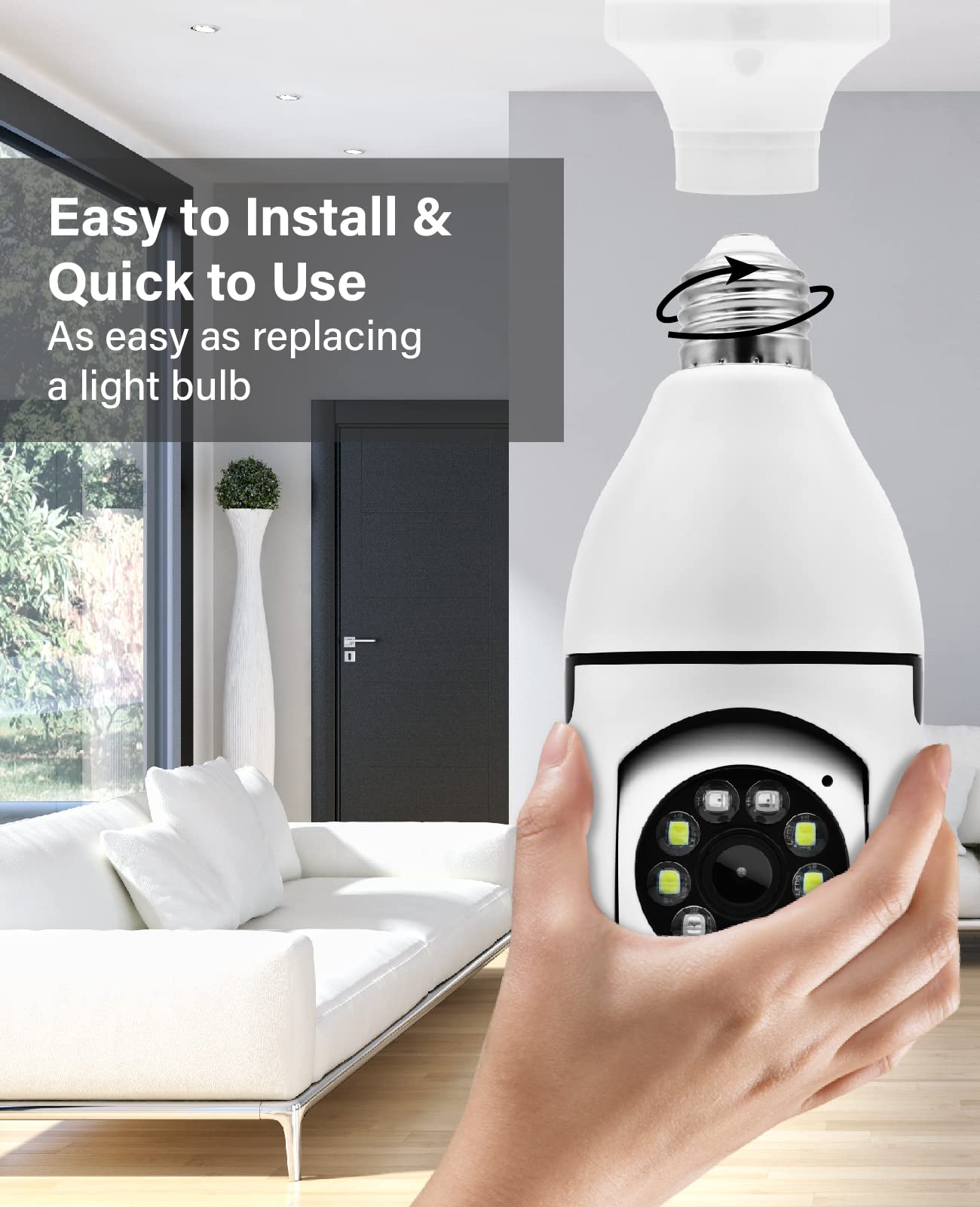 SC2000 Light Bulb Security Camera: Wireless 5G Indoor Outdoor Lightbulb Panoramic Dome Smart Camera with 1080P App Control Motion Detection Night Vision for Home Garden Baby Pet