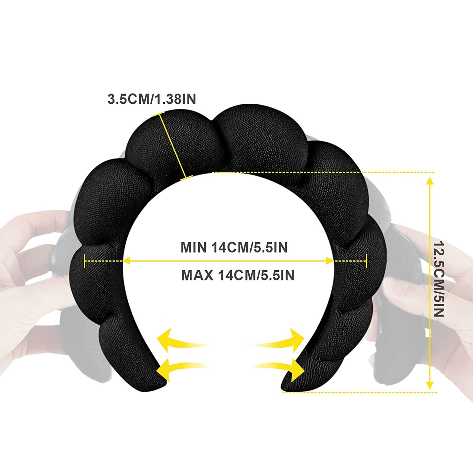 mizeo Spa Headband for Women,Sponge Terry Cloth Fabric Head Band,Soft&Non Slip Hair Band for Washing Face,Makeup,Skincare,Shower,Hair Accessories(Black)