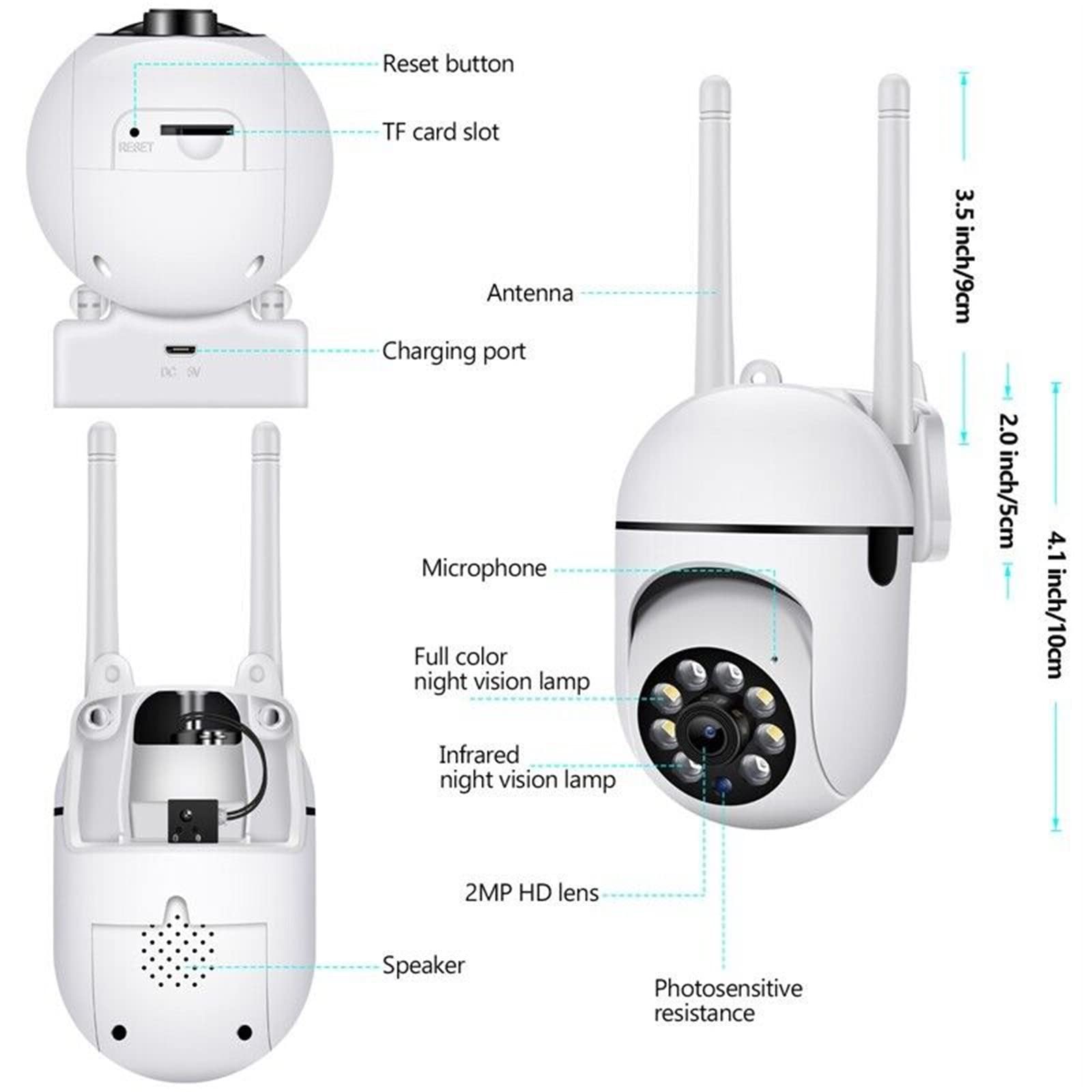 KOWVOWZ Outdoor Security Cameras, 2.4GHz & 5G WiFi Cameras for Home Security, 1080P Dome Surveillance Cameras 360° View, Waterproof with Motion Detection, 2-Way Audio (2PCS)