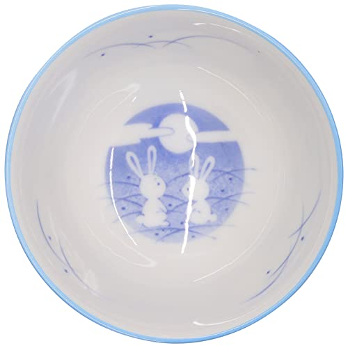Mino Ware Rice Bowl Set, 4.4 inch, Red Rabbit Design, Blue, Japanese Ceramic Bowls, 5.2 oz, Set of 2