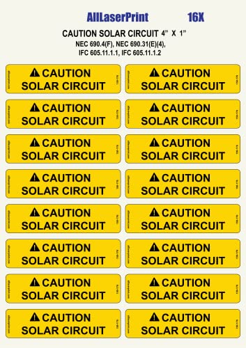 Photovoltaic Labels for PV Solar System _"Caution_Solar Circuit" _4” X 1”_Pack of 16