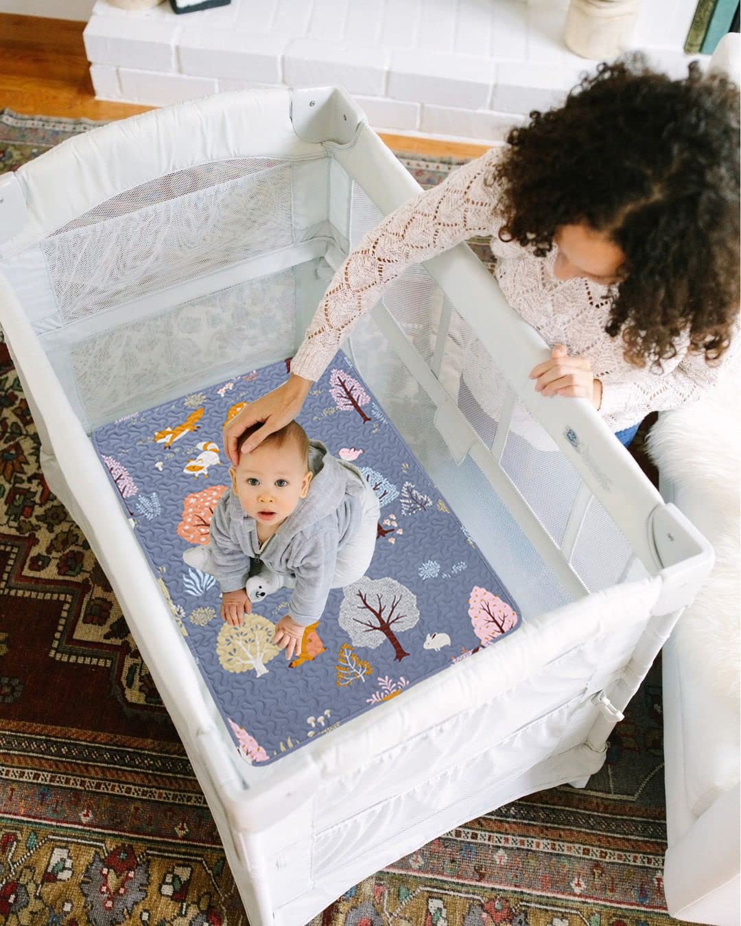 Padded Pack n Play Sheets Breathable Thick Pack and Play Mattress Protector, Quilted 38x26” Playard Sheet Fitted for Graco, Portable Mini Cribs and Foldable Mattress Pad, Soft Playpen Mattresses Cover