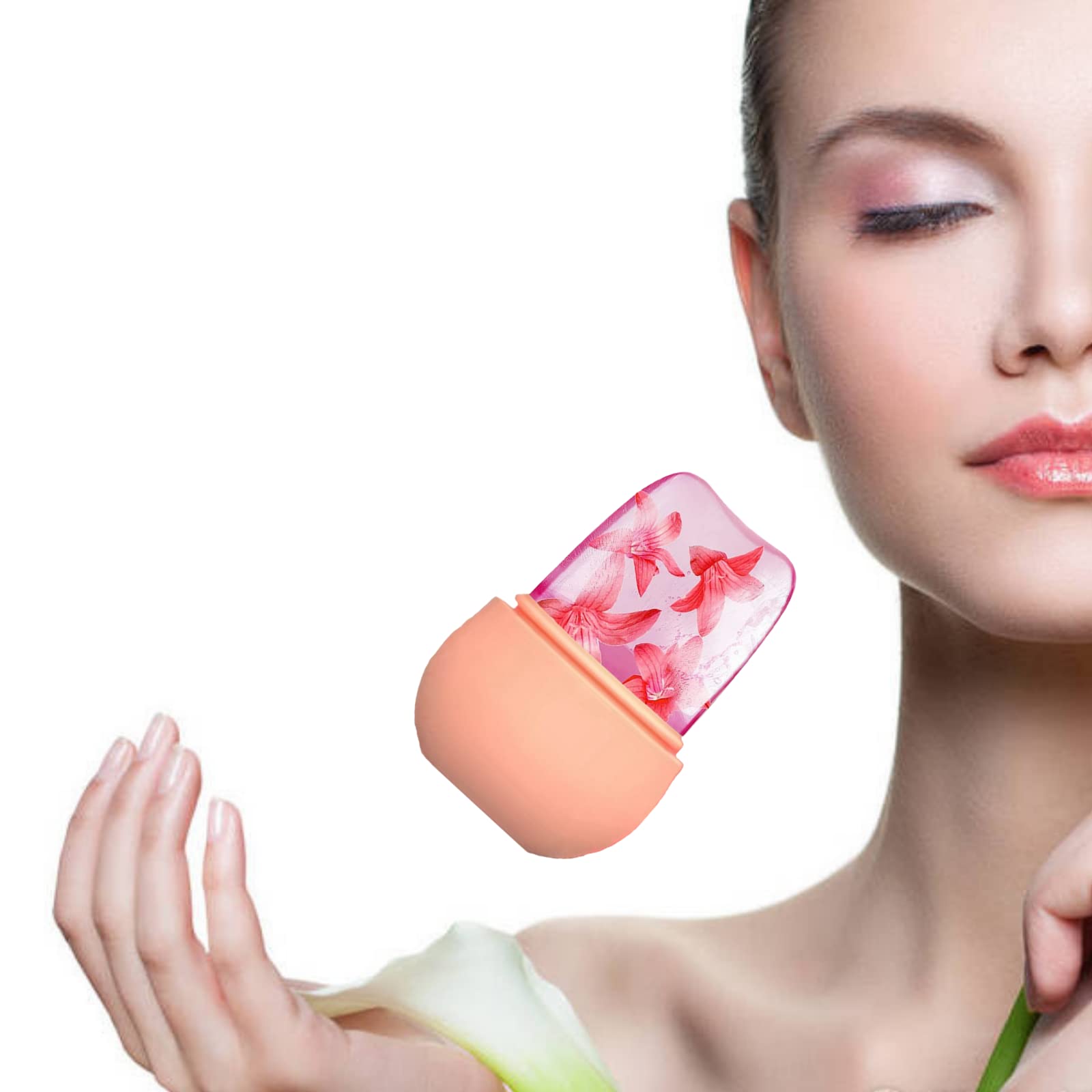 Silicone Ice Roller for Face With Face Cleaning Brush,Facial Ice Roller Skin Care Tool Face Massage Eye Puffiness Relief Beauty Gift for Women (Pink)
