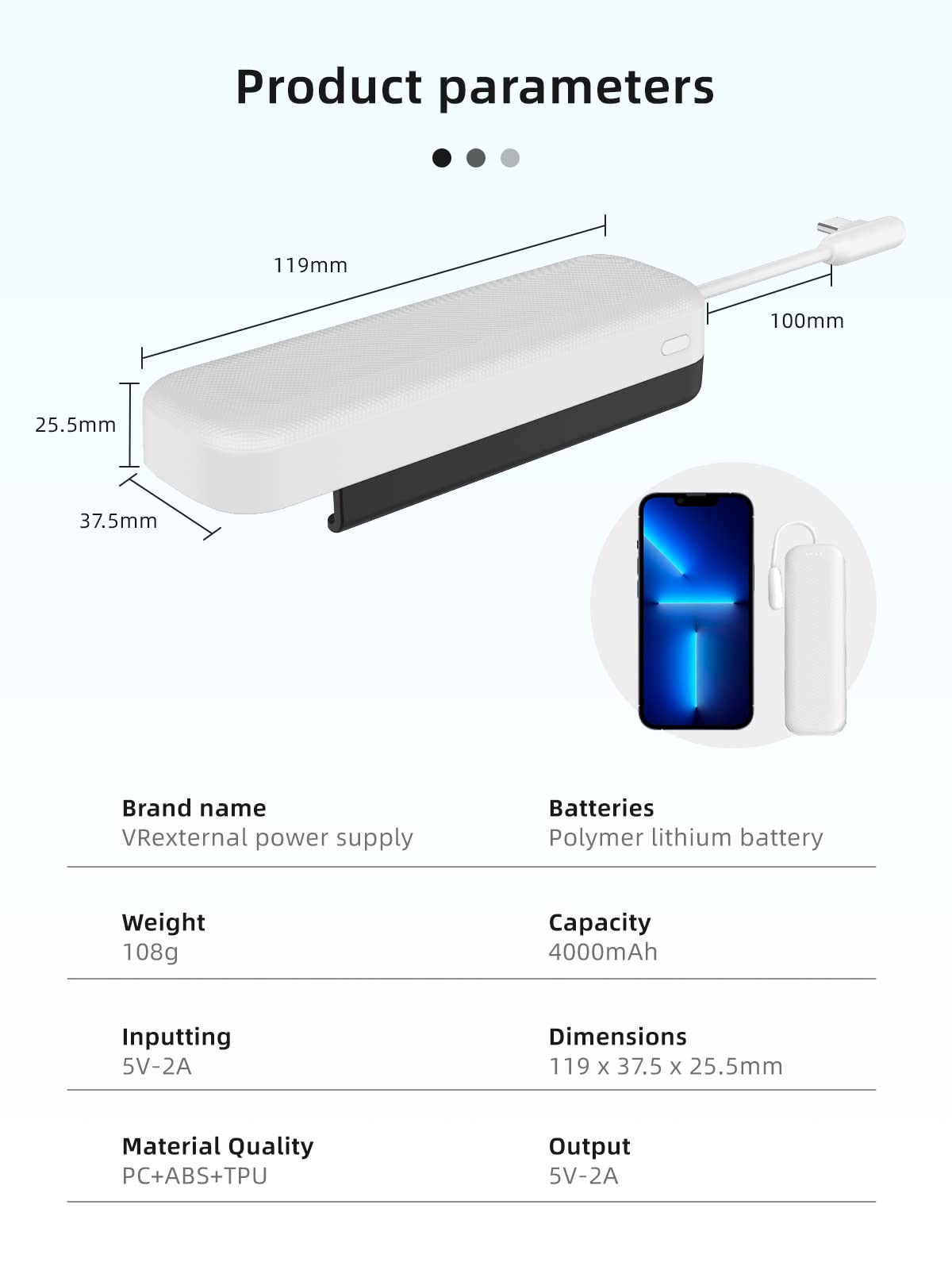 NIUVR Battery Pack for Quest 2 Headset, Lightweight Extended Power Bank-4000mAh,Compatible with Quest 2 Elite Strap Accessories, Portable Fast Charging Power for Extra 2.0 Hours Game Time