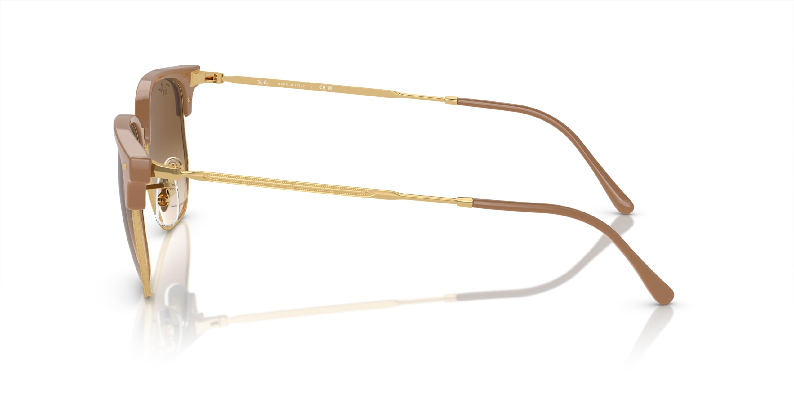 Ray-Ban RB4416 New Clubmaster Square Sunglasses, Beige On Gold/Brown Gradient, 51 mm