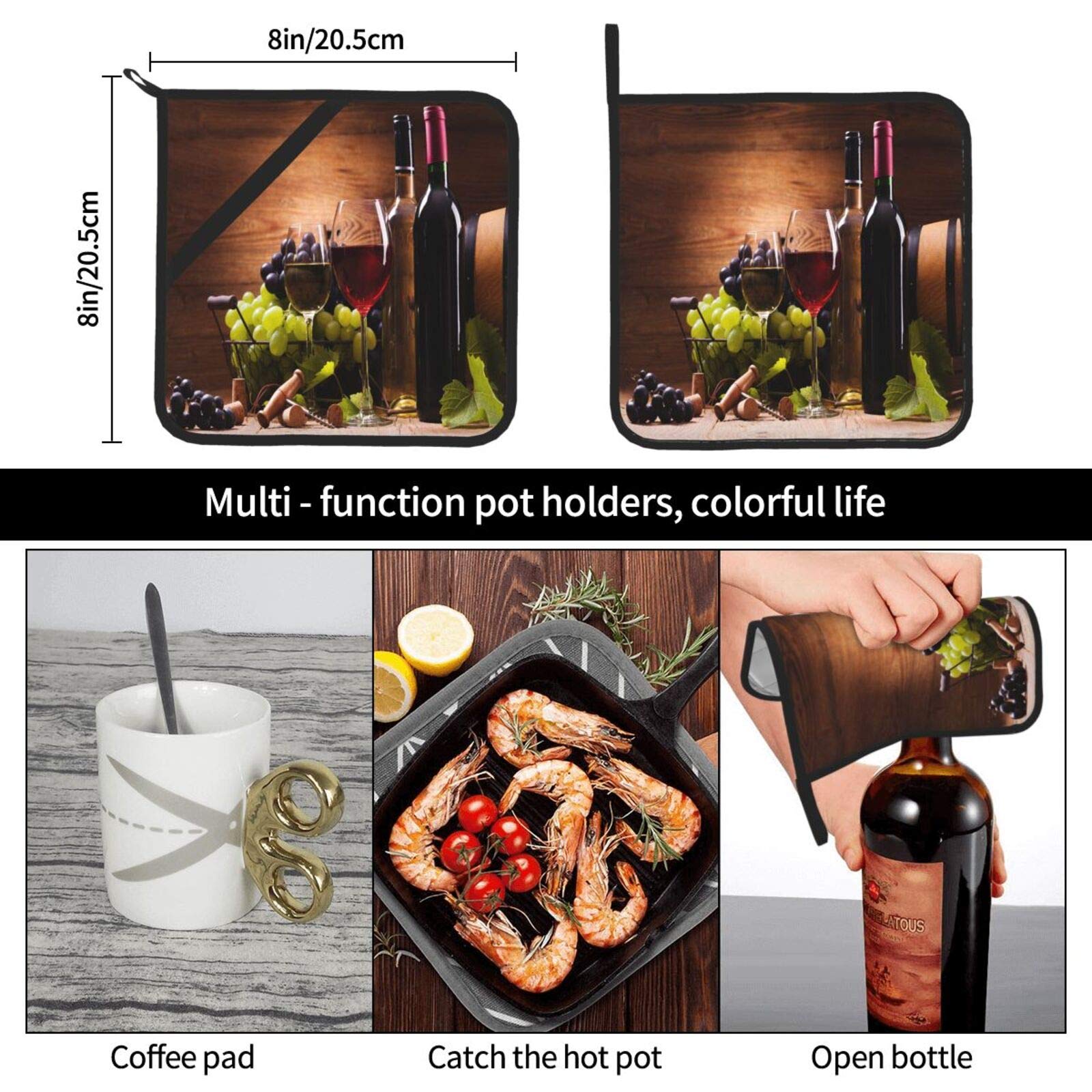 Mount Hour Potholders, Vintage Grapes Baking Pot Holder for Cooking BBQ, 2-Piece Set