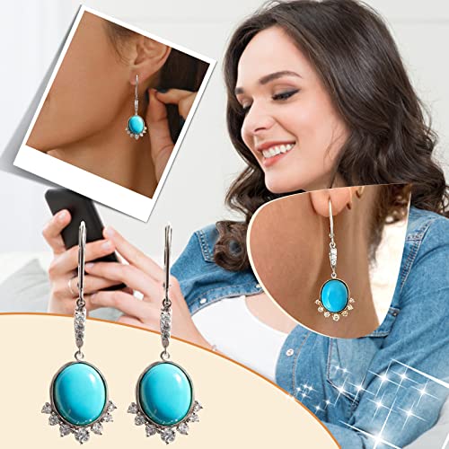 LEKODE Women Elegant Blue Turquoise Micro Zircon Earrings Simple and Fashionable Linears Earrings Gymnast Earrings (Silver, One Size)