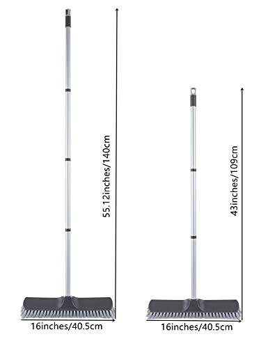Push Broom Heavy-Duty Indoor Outdoor Floor Cleans Brush Bristles Adjustable Steel Handle Pole 55β Wide 16β Lightweight Scrub Sidewalk Driveway Yard Patio Garage Concrete Wood Stone Tile Wall