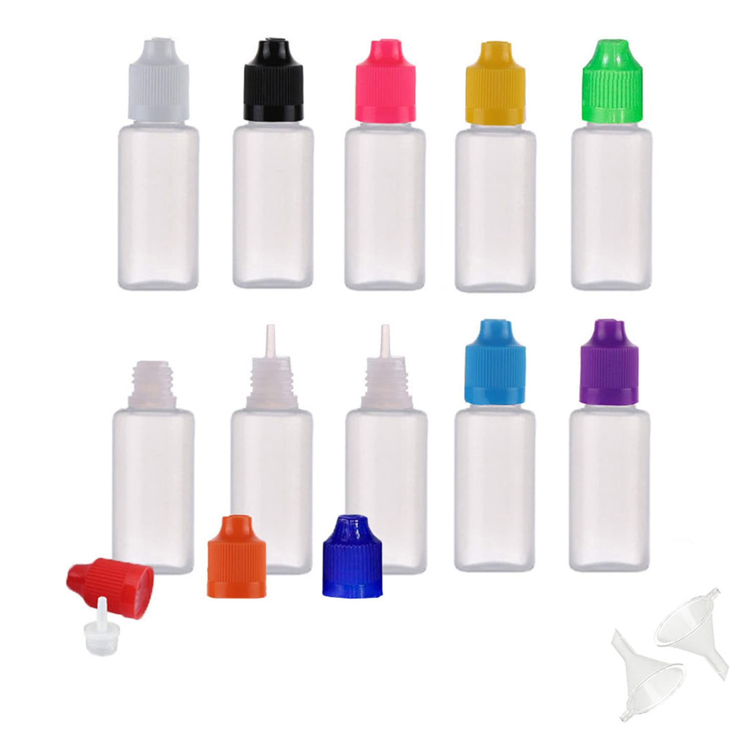 SmaUnicorn 10pcs x 10ml (0.3oz) LDPE Empty Squeezable Liquid Dropper Bottles, Eye Liquid Dropper Container with Mixed CRC Caps Free Funnels