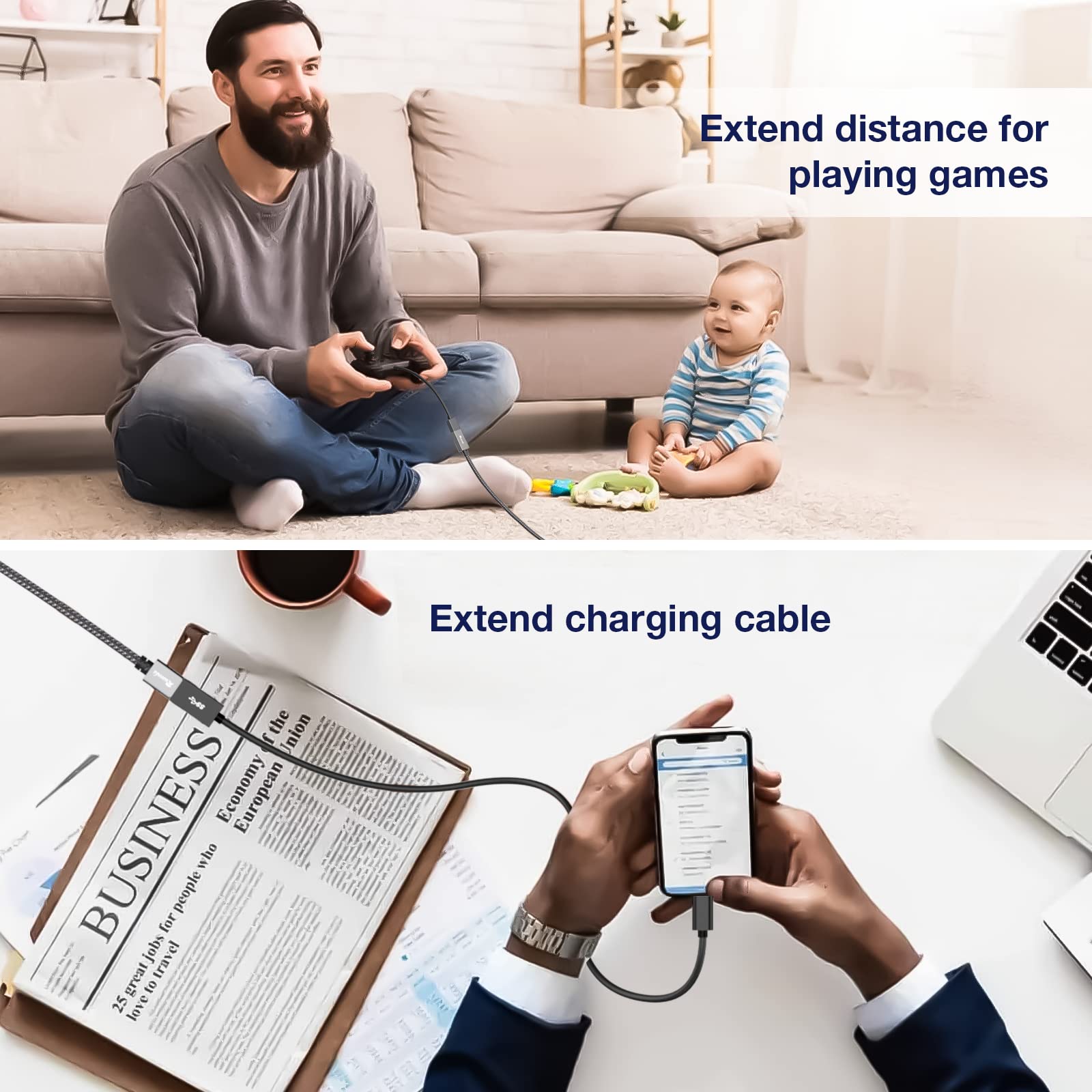 Ruaeoda USB 3.0 Extension Cable 10 ft, SuperSpeed Type A Male to Female Extension USB Cable for Phone Charging, Playstation,Xbox,USB Flash Drive, Card Reader,Hard,Drive,Keyboard,Camera,Printer
