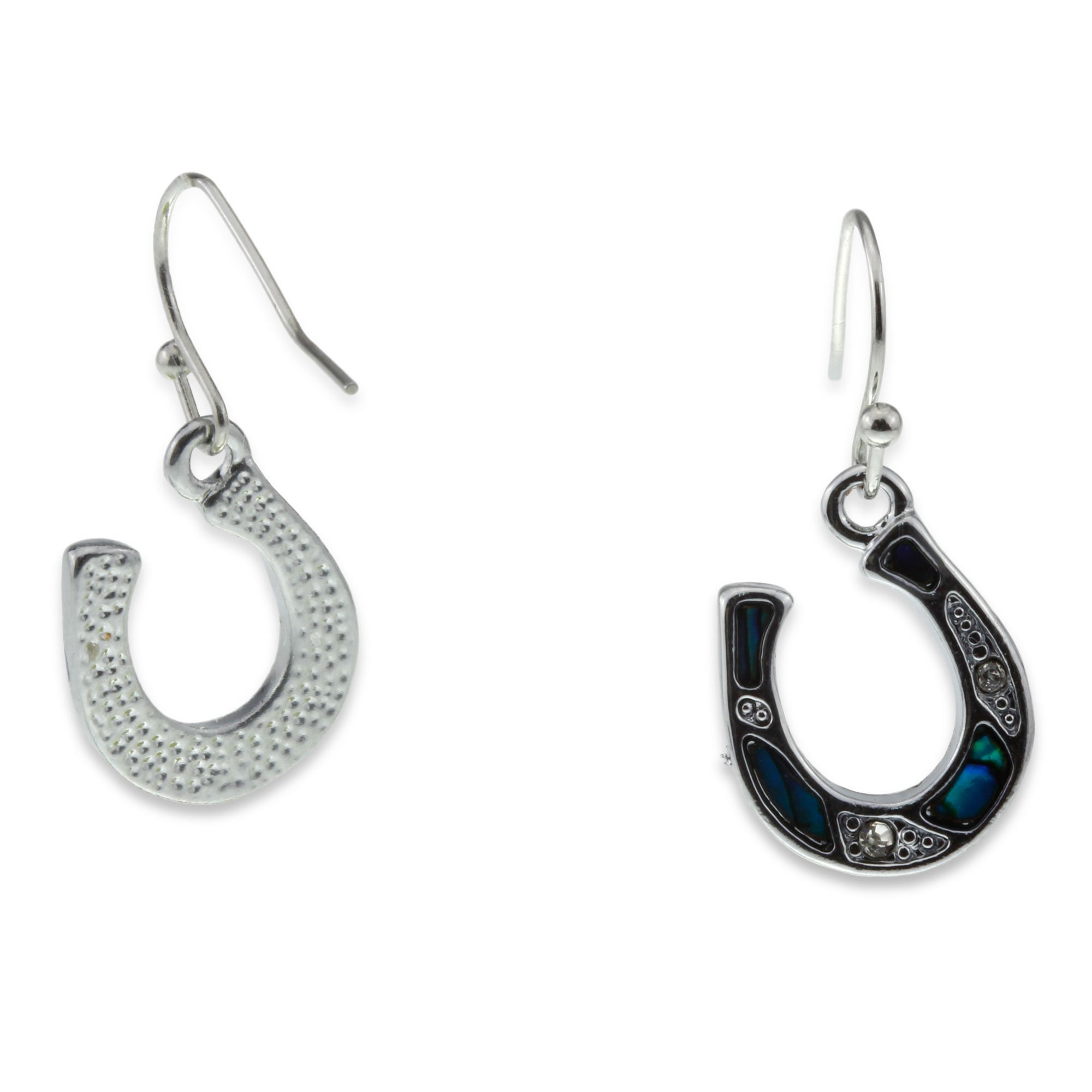 Horseshoe Earrings | Brilliant Natural Abalone | Hypoallergenic Silver & Green Paua Shell | Turquoise Color