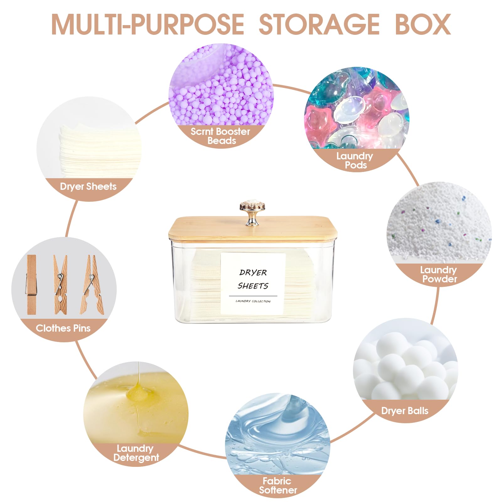 PLOUTA HOME Laundry Room Organization Storage Containers, Plastic Clear Laundry Pods Container & Dryer Sheet Holder Jars with Lids, Scoops & Labels for Detergent, Powder, Dryer Balls, Beads