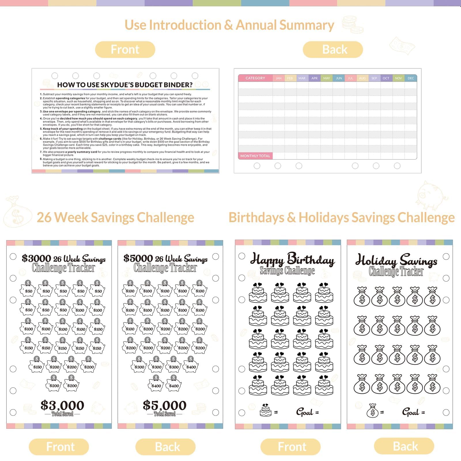 SKYDUE A6 Budget Binder with Cash Envelopes, Money Saving Binder Includes Expense Budget Sheets, Challenge Trackers, and Category Labels, Boho Budget Binder & Challenges Book Combo for Saving Money