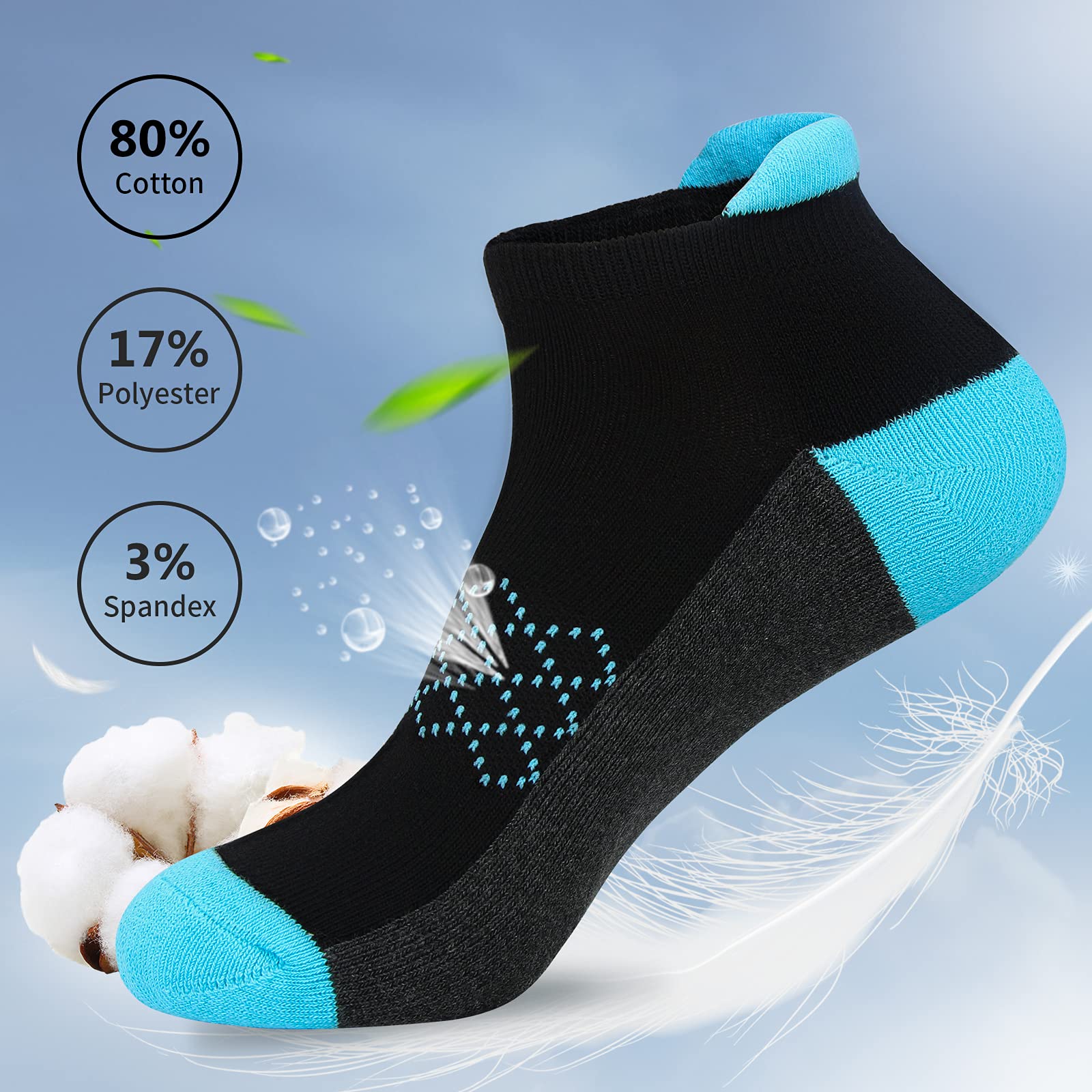 JATEN Men's Athletic Running Socks Ankle,Cushioned Mens Socks Breathable,3/6 Pairs Moisture Wicking Socks Low Cut