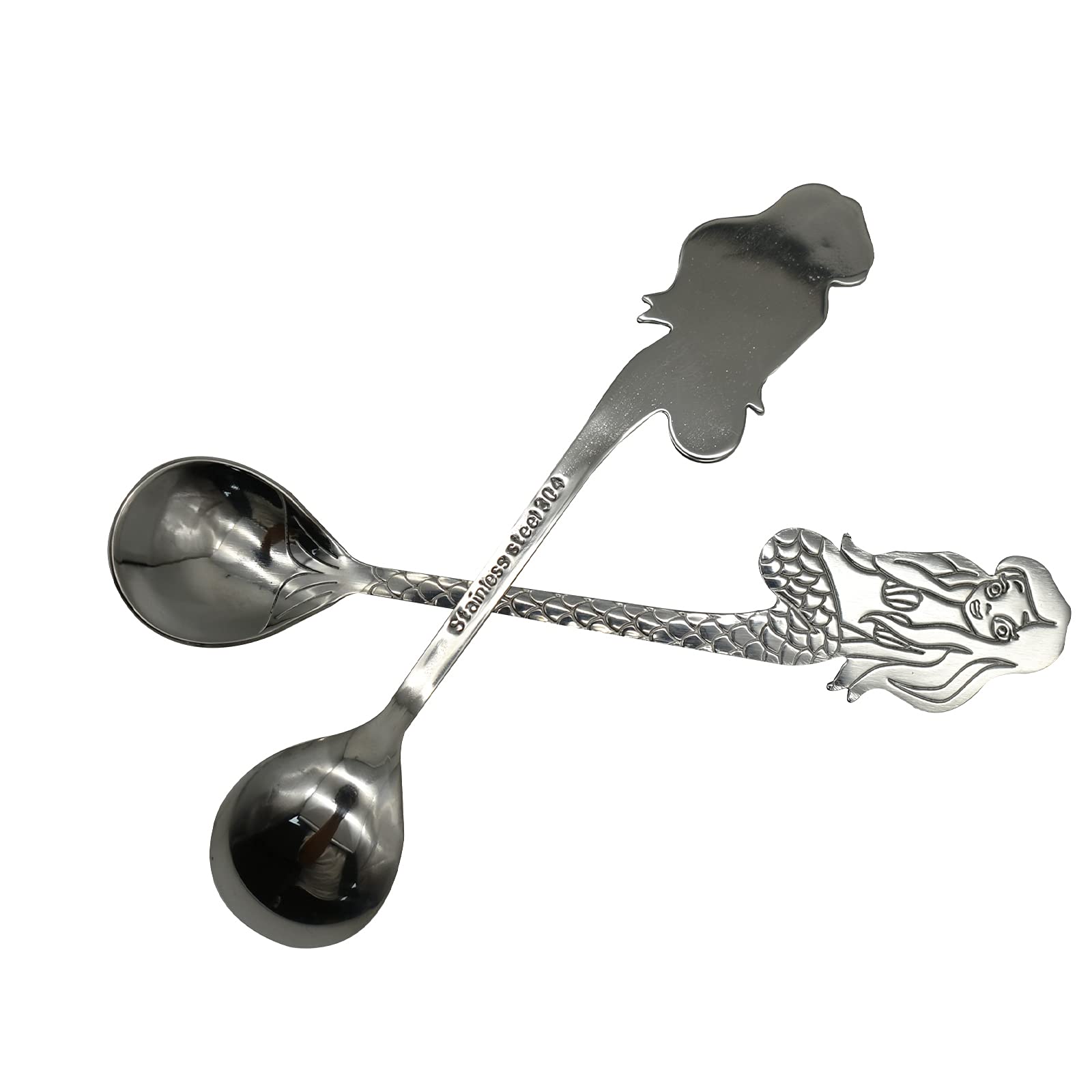 Maydahui 4PCS Mermaid Spoon 18/10(304)Stainless Steel Fish Coffee Milkshake Spoons Tableware Kitchen Tools Design for Dessert Drink Tea Ice Cream Soup