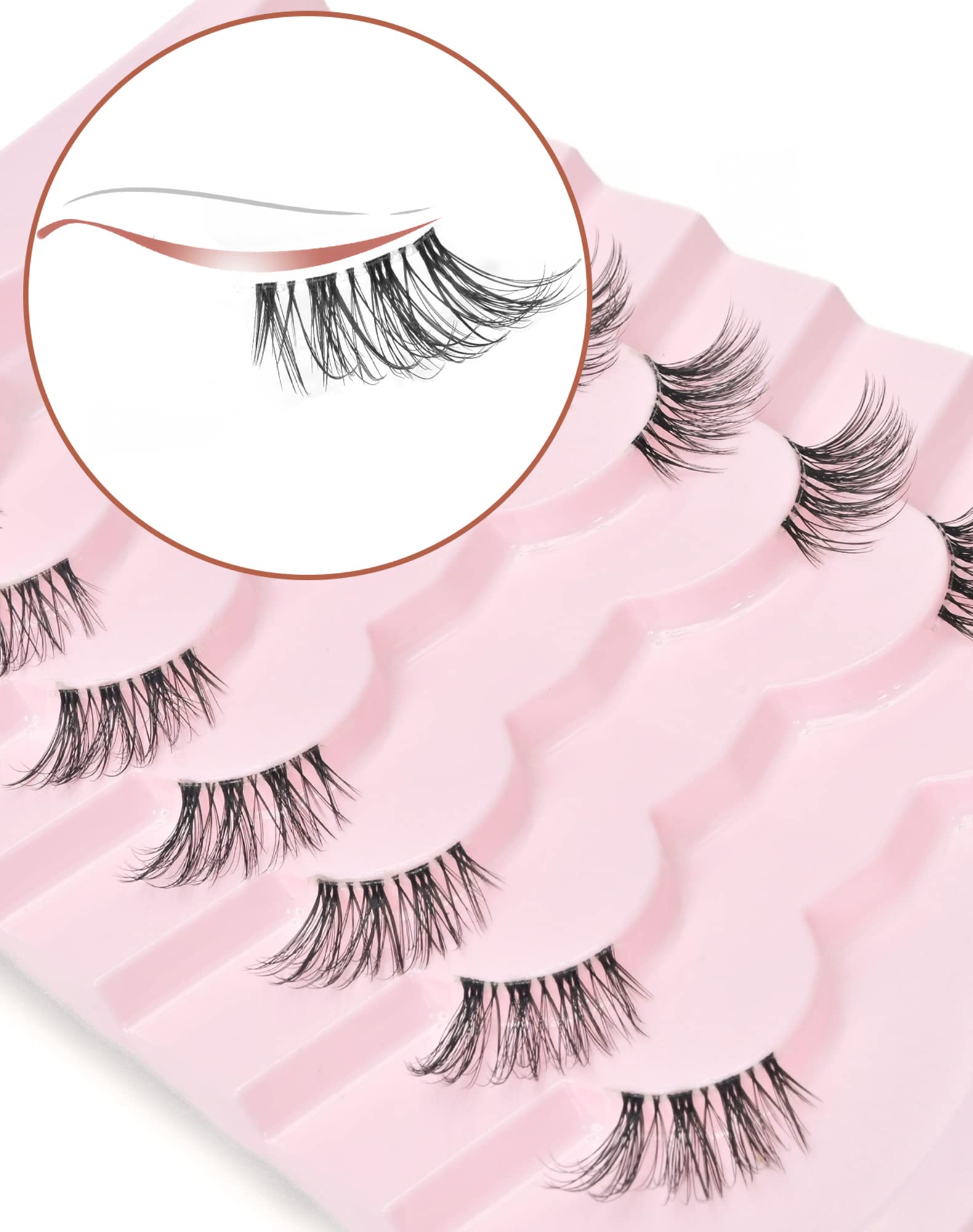 Onlyall Half Eyelashes Corner Lashes Natural Lashes Half Lashes Wispy End Lashes Corner Eyelashes 3/4 Lashes Clear Band Lashes 7 Pairs C03 (6MM-15MM)
