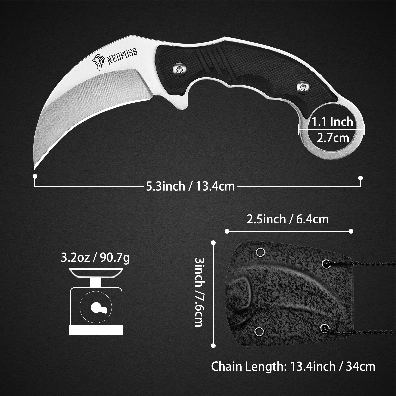 NedFoss Neck Knife, 5.3" Mini Fixed Blade Knife for Men & Women, Compact EDC Necklace Knife with Sheath, G10 Handle, Small Knife Necklace for EDC, Outdoor, Hiking
