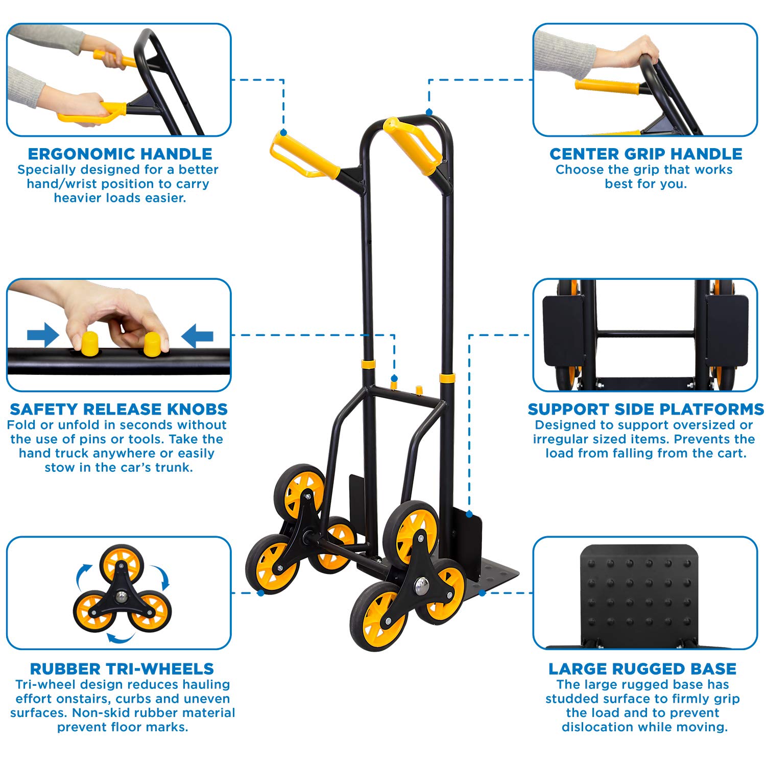 Mount-It! Stair Climber Hand Truck and Dolly, 330 Lb Capacity Heavy-Duty Folding Trolley Cart with Telescoping Handle and Rubber Wheels, Stair Climbing Dolly for Home, Office, Commercial & Industrial