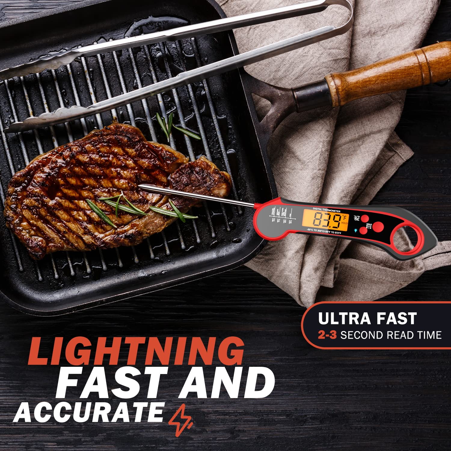 Meat Thermometer Digital for Cooking and Grilling, Biison Instant Read Meat Thermometer Wireless, Waterproof, Backlight, Magnet, Food Thermometer for BBQ Grill, Kitchen Fry, Beef, Turkey