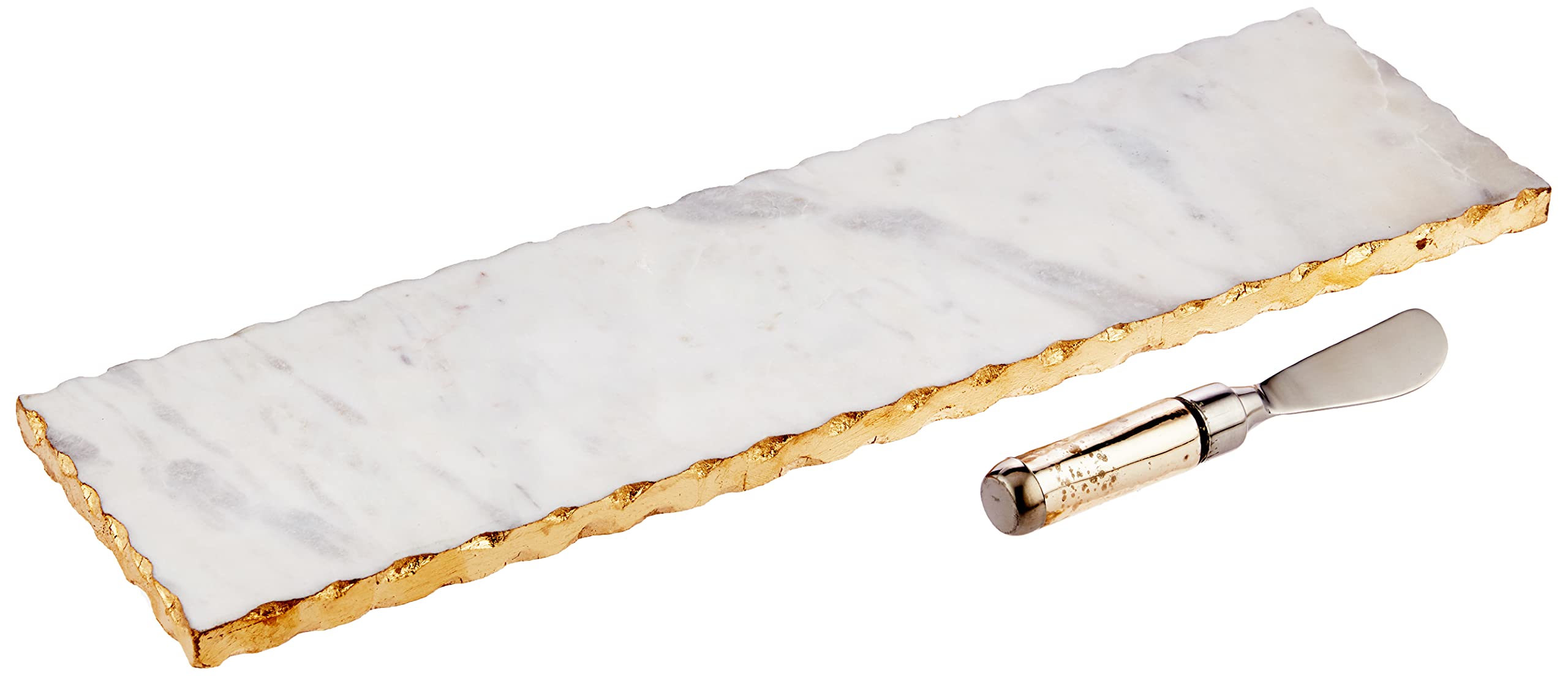 Mud Pie Marble Trivet, 1 1/4" x 8 1/2" Dia, Gold and Mud Pie - 40700003 Mud Pie Marble and Gold Edge Hostess Set Serving Platter, One Size, White