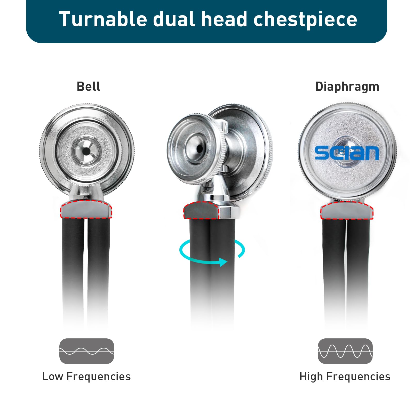 SCIAN Stethoscope Sprague Rappaport for Doctors, Nurses, Med Students, and Home Use, Multi-Functional Cardiology Stethoscope Dual Head with Adult, Pediatric, and Infant Convertible Bell