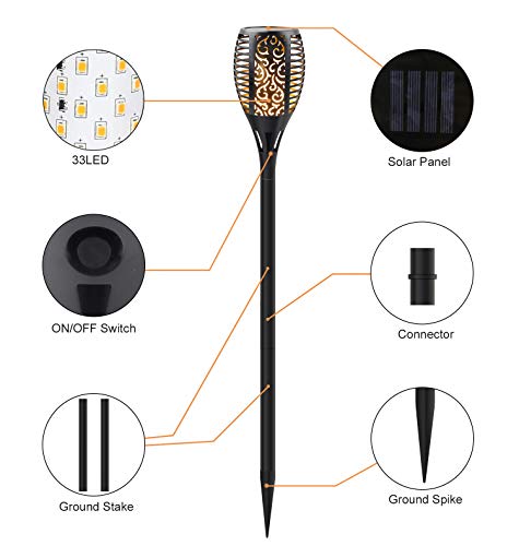 Permande Solar Torch Light with Extension Rod, Solar Lights Outdoor with Flickering Flame, Waterproof Outdoor Lighting Fire Pathway Lights Landscape Decoration for Garden Yard Lawn Patio, 8Pack