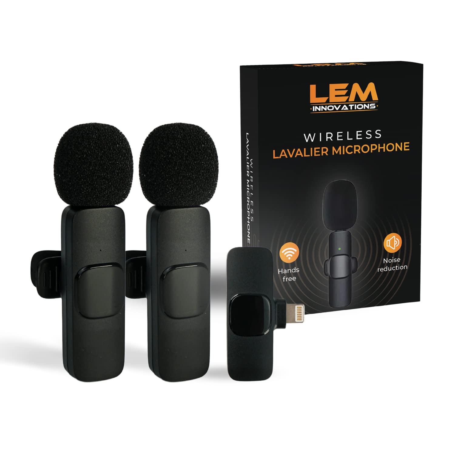 LEMinnovations Wireless Lavalier Professional Mini Microphone Set iPhone iPad Compatible - 2 Wireless Podcast Microphones - Quick Charging – Clip On Voice Recording Microphone - Hands-Free Mic