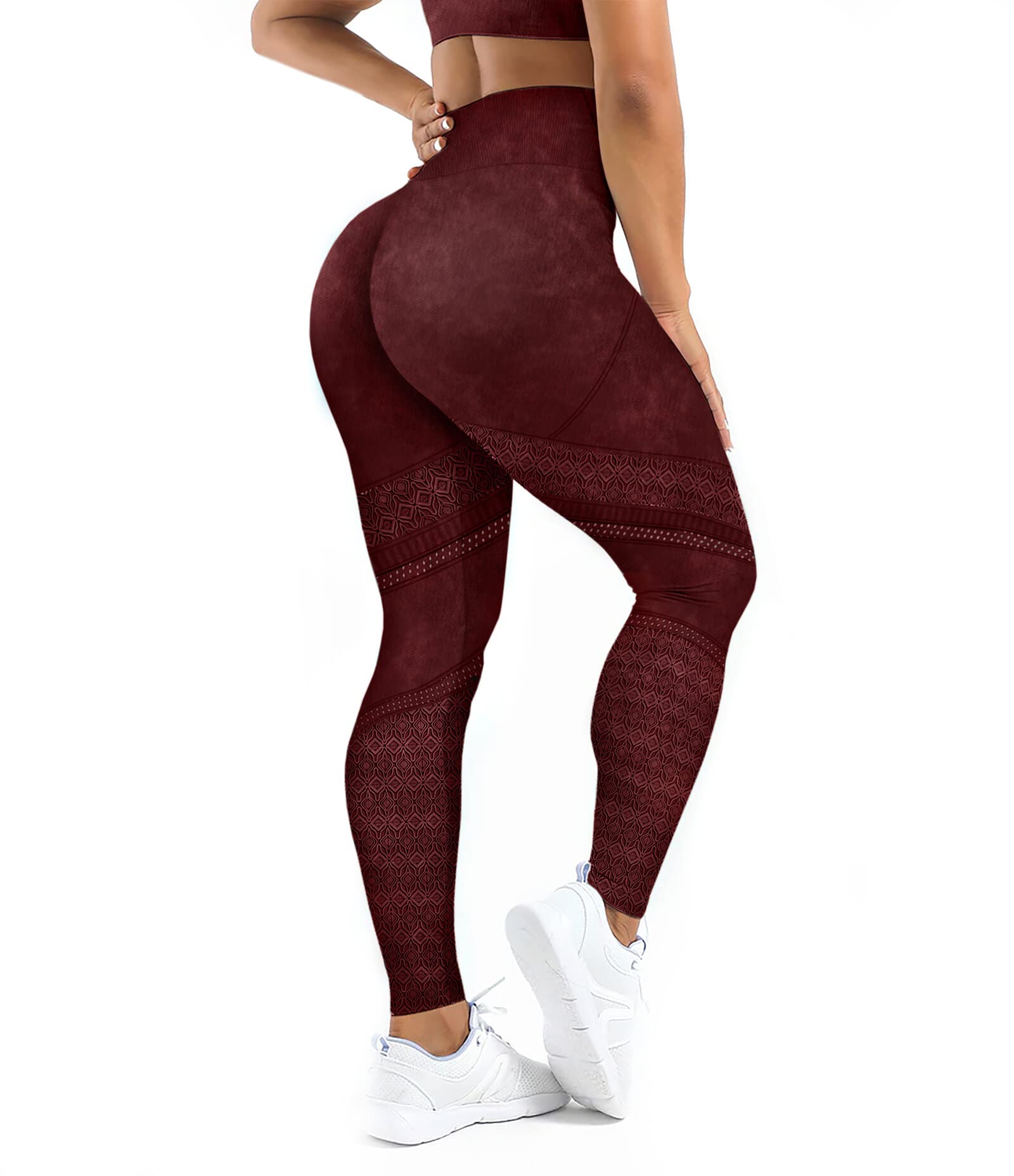 MAXXIM Womens Workout Leggings - High Waisted Seamless Leggings for Gym, Running, Yoga Workout Acid Wash Red Medium