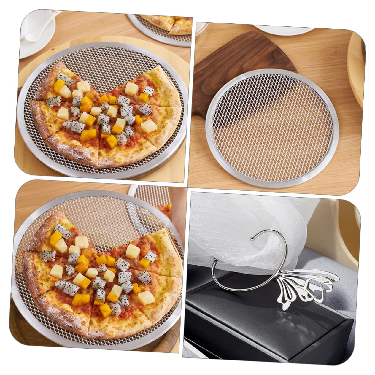 Mobestech Round Grill Pan Non- Sticky Pizza Nonstick Bakeware Pizza Wire Mesh Rack Pizza Bakeware Pizza Mesh Screen Round Baking Pan Pizza Baking Plate Aluminum With Hole Cookie Plate