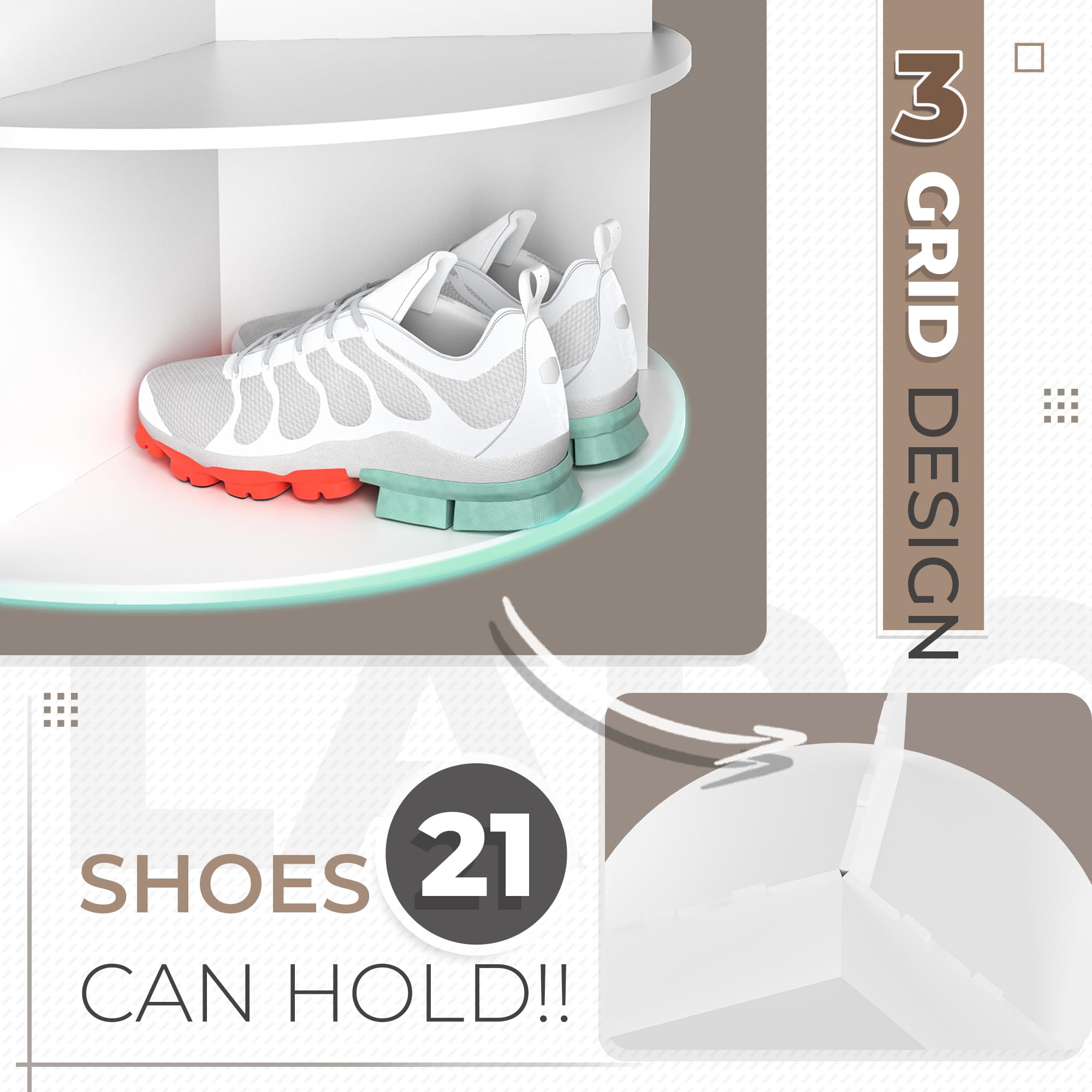 Rotating Shoe Rack Tower 7 Tier, New Upgrade Circular Shoe Rack Rotating 360 Rotating Shoe Rack Display, Easily Install Vertical Handbag White Rotating Shoe Rack Tower - 3 Big Compartments Per Floor