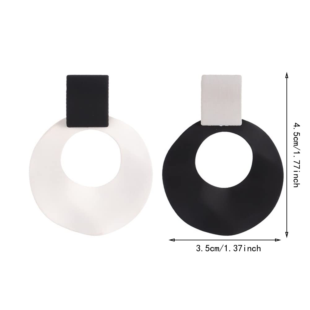 MIGUO STORE Unique Charm Black White Contrast Asymmetric Geometric Circle Earrings Personalized Fashion Hollow Sparkly Earrings for Women Gift (Black White Earrings)