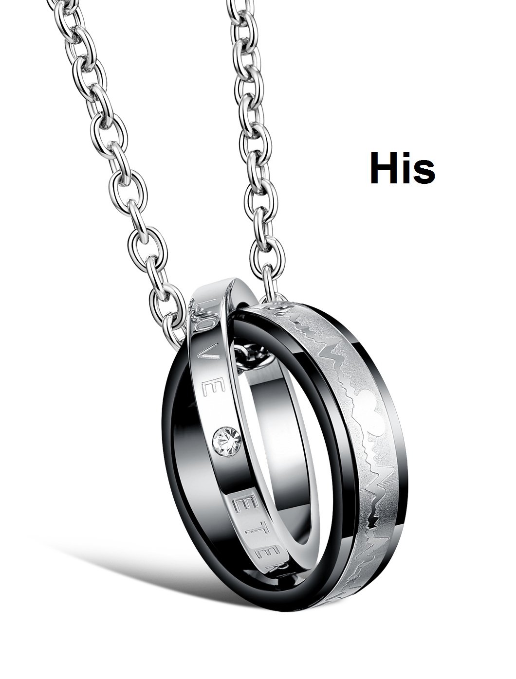 His & Hers Matching Set Titanium Stainless Steel Couple “Heart Beat Chart” Pendant Necklace in a Gift Box