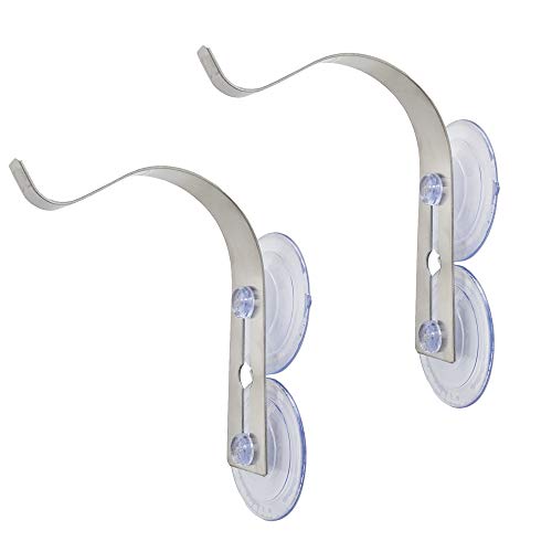 Spiral - 2-Pack Suction Cup Stainless Steel Hanger - Strong Heavy Duty for Garden, Kitchen and Bathroom, Hanging Bird Feeders, Plants, Wind Chimes, Wreath, Towel, Bathrobe and Loofah
