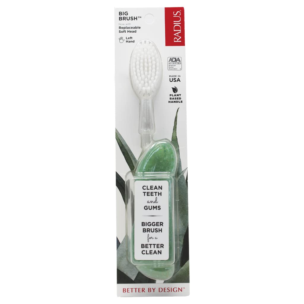 RADIUS Toothbrush Big Brush with Replaceable Head Left Hand Soft Soda Pop Eco-Grind 1 Unit, BPA Free and ADA Accepted, Designed to Clean Teeth and Reduce The Risk of Gum Disease