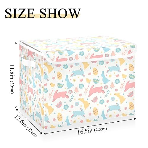 Krafig Foldable Storage Box Large Cube Organizer Bins Cute Easter Rabbits Containers Baskets with Lids Handles for Closet Organization, Shelves, Clothes, Toys