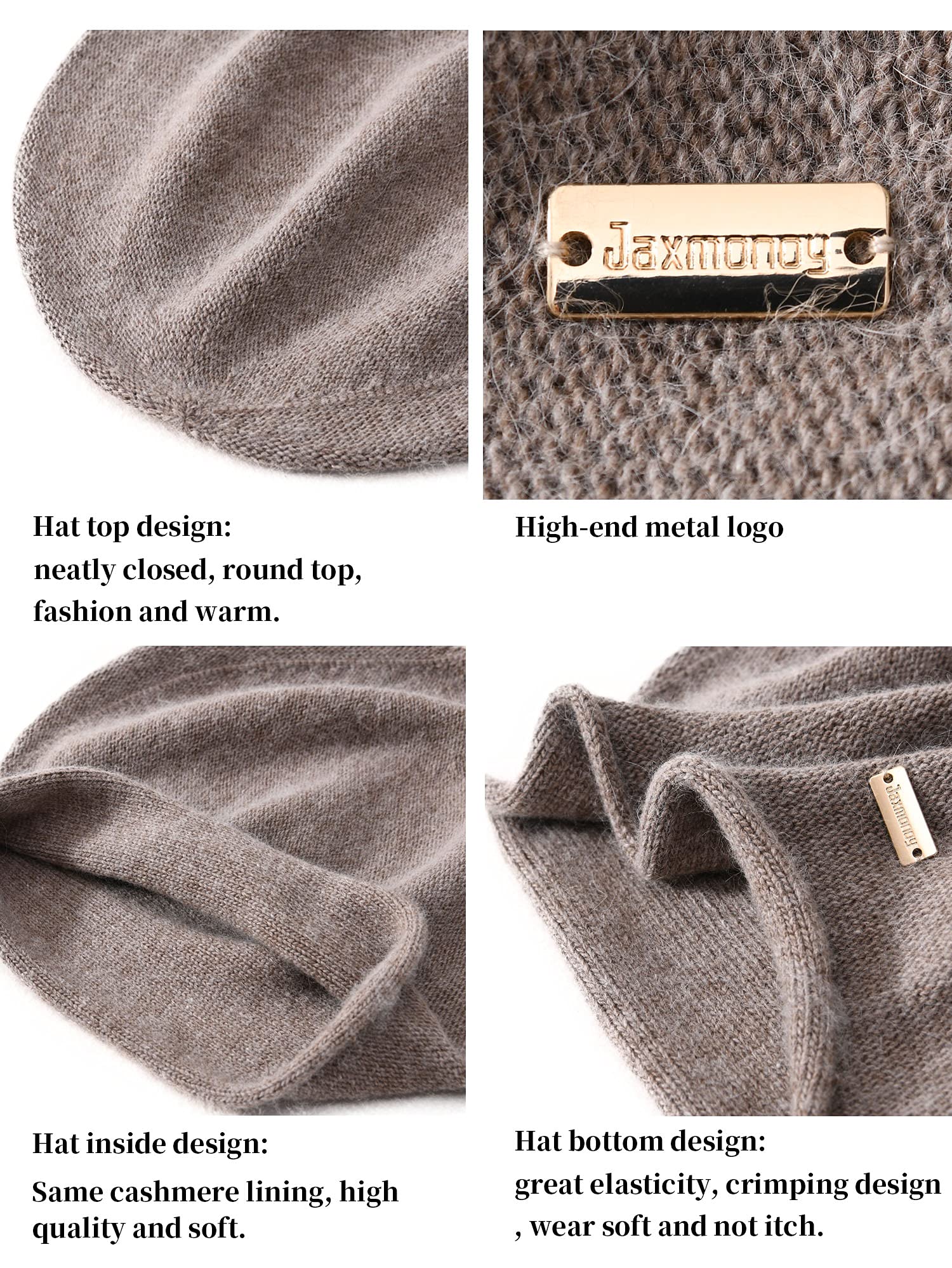 jaxmonoy Cashmere Slouchy Knit Beanie Hat for Women Winter Soft Warm Ladies Fleece Wool Knitted Skull Beanies Cap - Brown