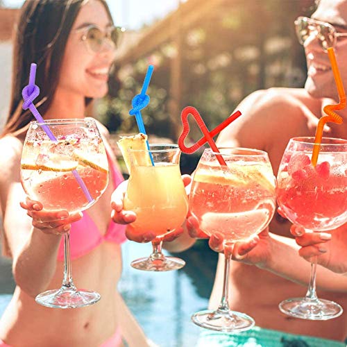Multi-Colored Flexible Disposable Drinking Straws Bendable Extra Long Bendy Party Plastic Straws, 100 Count