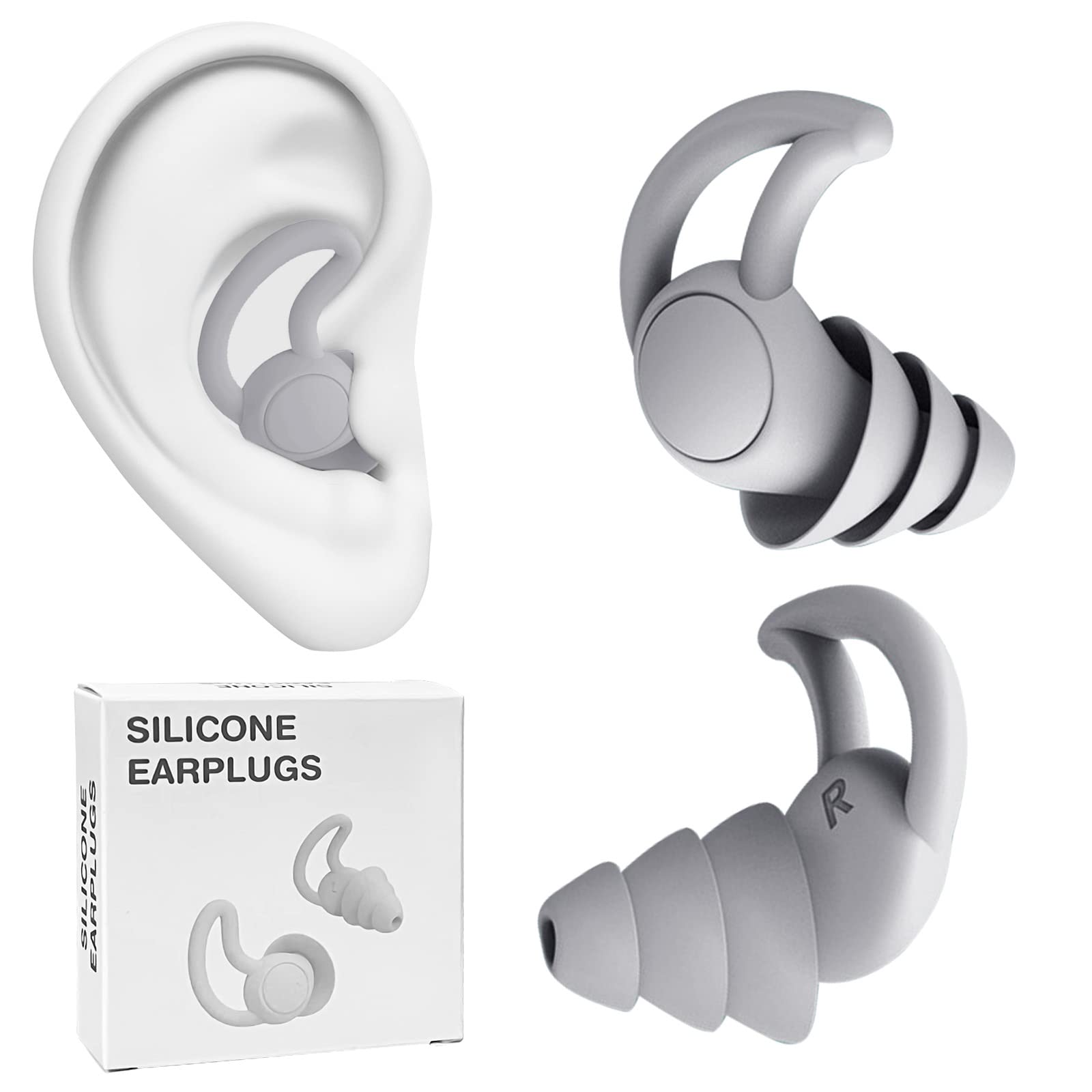 SCOBUTY Ear Plugs for Sleeping Noise Cancelling,Noise Cancelling Plugs, Work, Travel, and All Loud Events,Grey