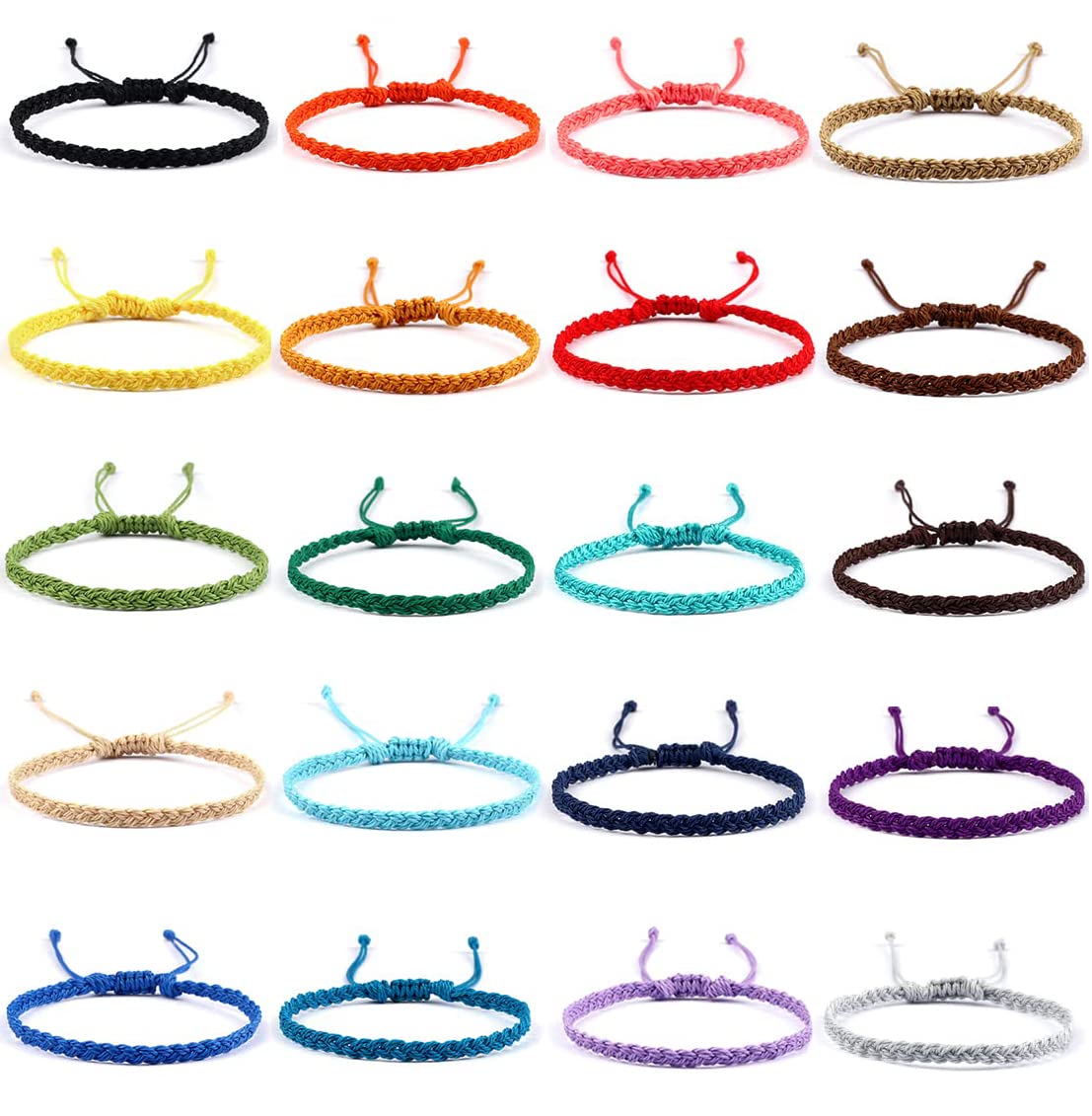 MOZAKA 20PCS Woven Friendship Bracelets for Women Handmade Braided String Bracelets Waterproof Wax Rope Bracelets Multicolor Surfer Wrap Bracelets Adjustable Boho Summer Beach Bracelets